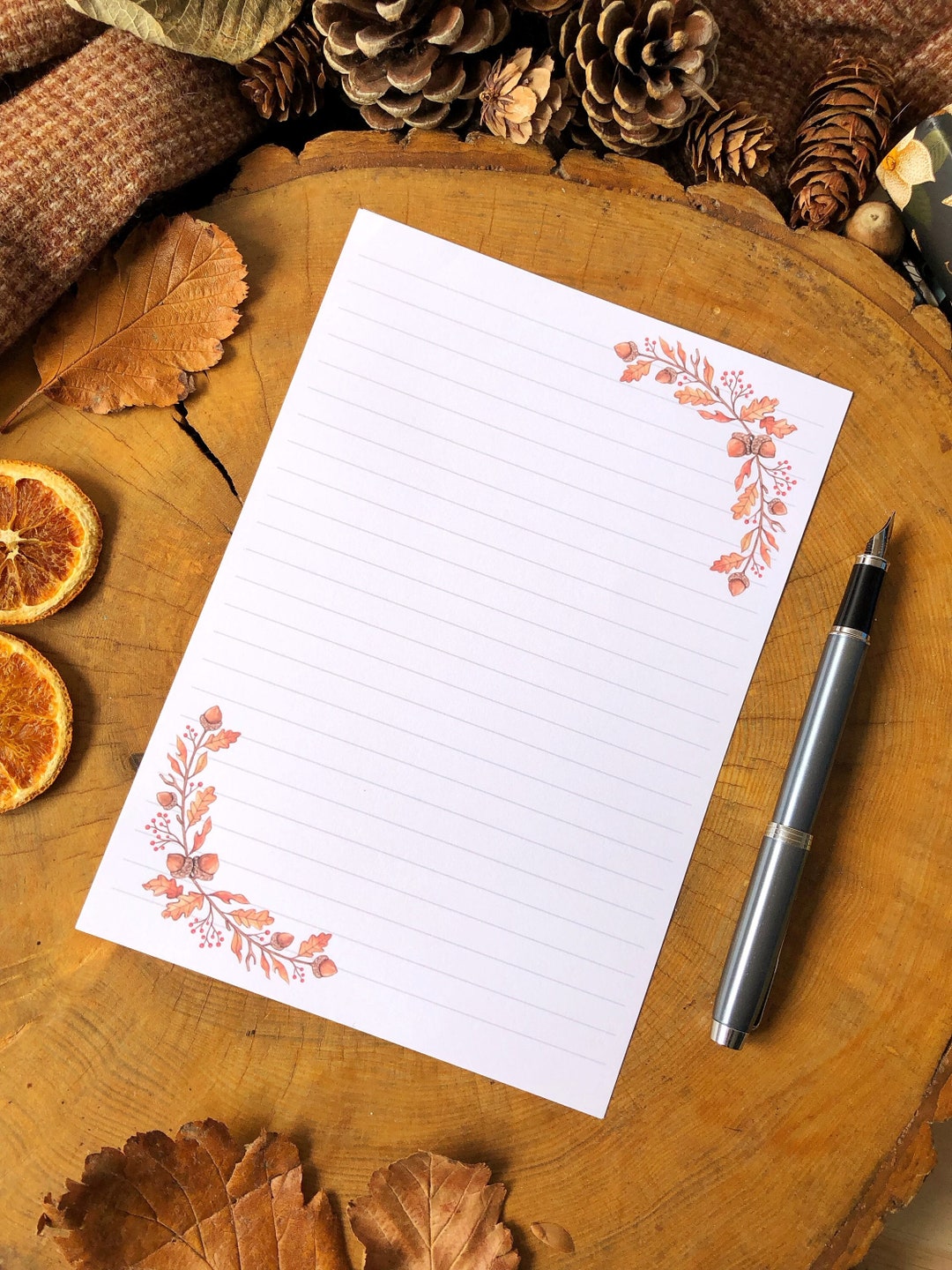 Autumn Acorn Writing Paper - A4 and A5 Sizes, Lined and Blank, JW ...