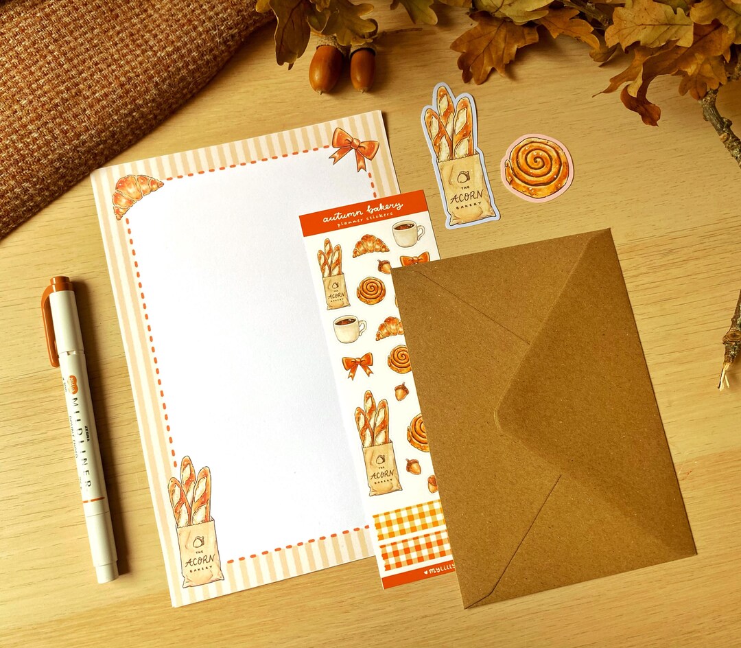Autumn Bakery Writing Set: Letter Paper, Stickers & Envelopes, Penpal ...