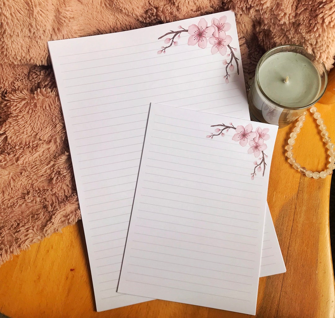 Cherry Blossom Writing Paper - A4 and A5 Sizes, Lined or Blank, JW ...