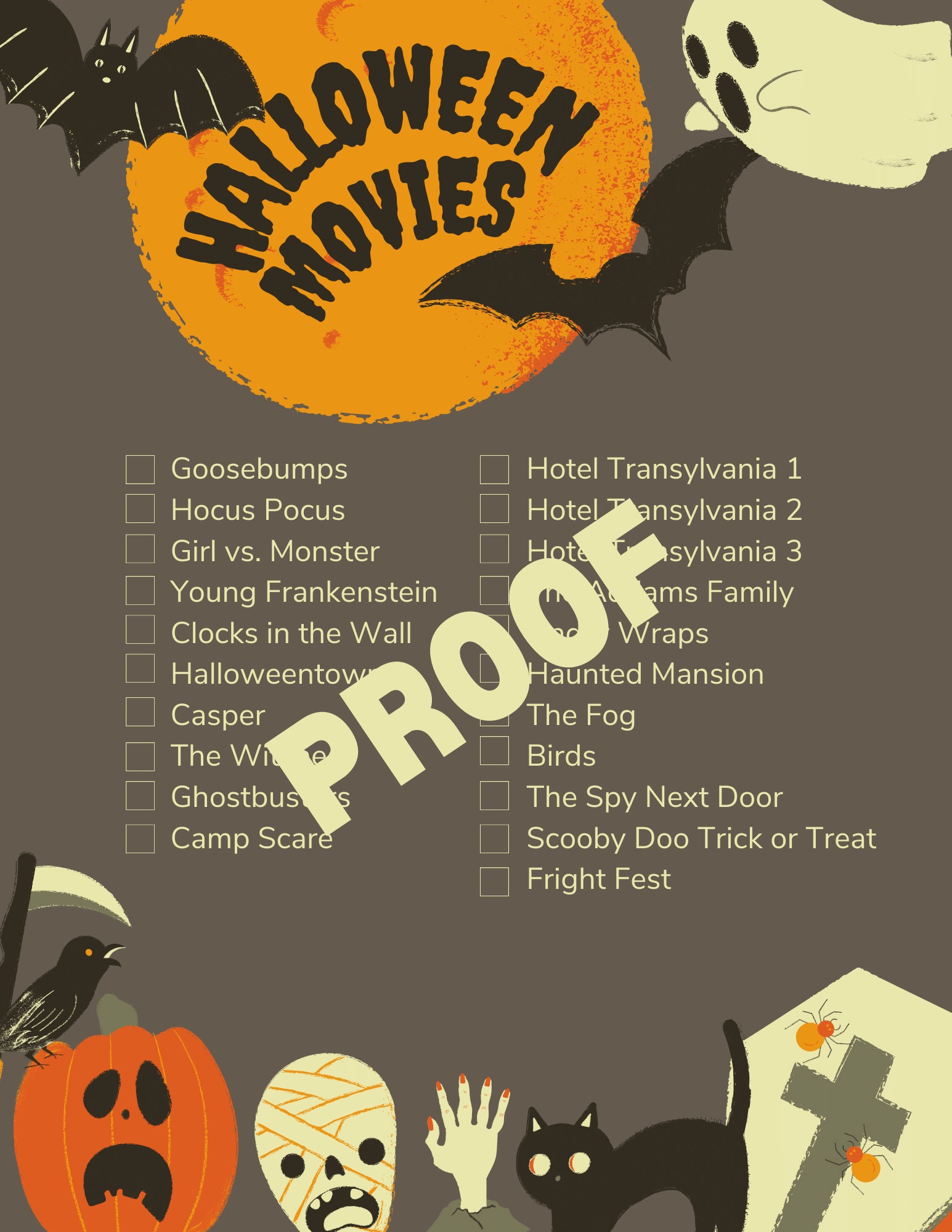Customizable Halloween Movie Checklist - Etsy