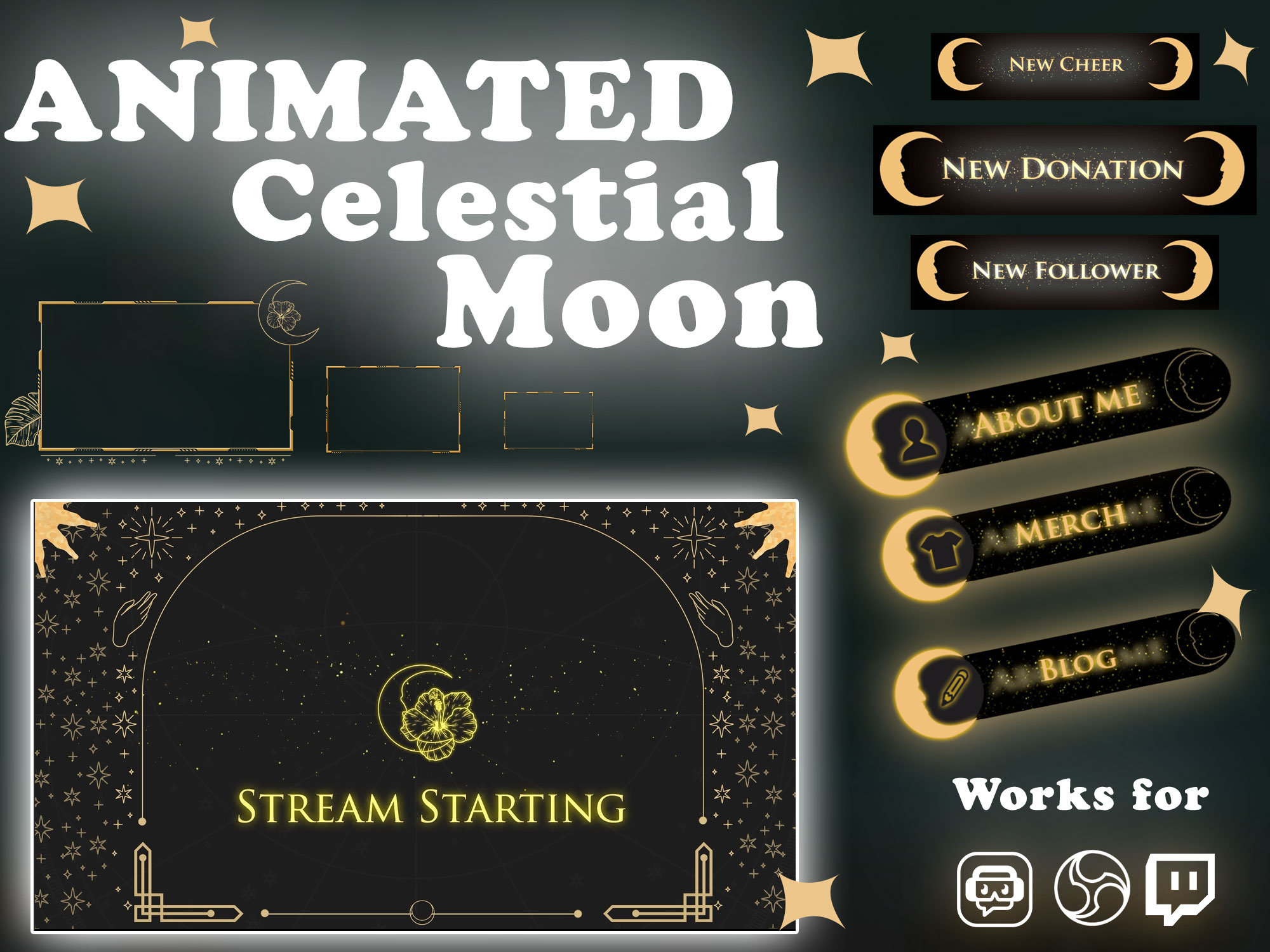 Animated Celestial Twitch Overlays Full Stream Package Celestial for Twitch Streamers Cute ...