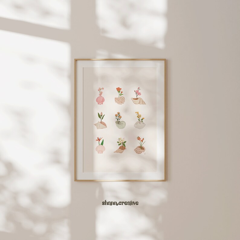 SEASHELL X FLOWER Digital Illustration | Beach House Illustration ...