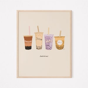 Neutral Bubble Tea Wall Décor - Modern Boba Tea Artwork - Printable ...