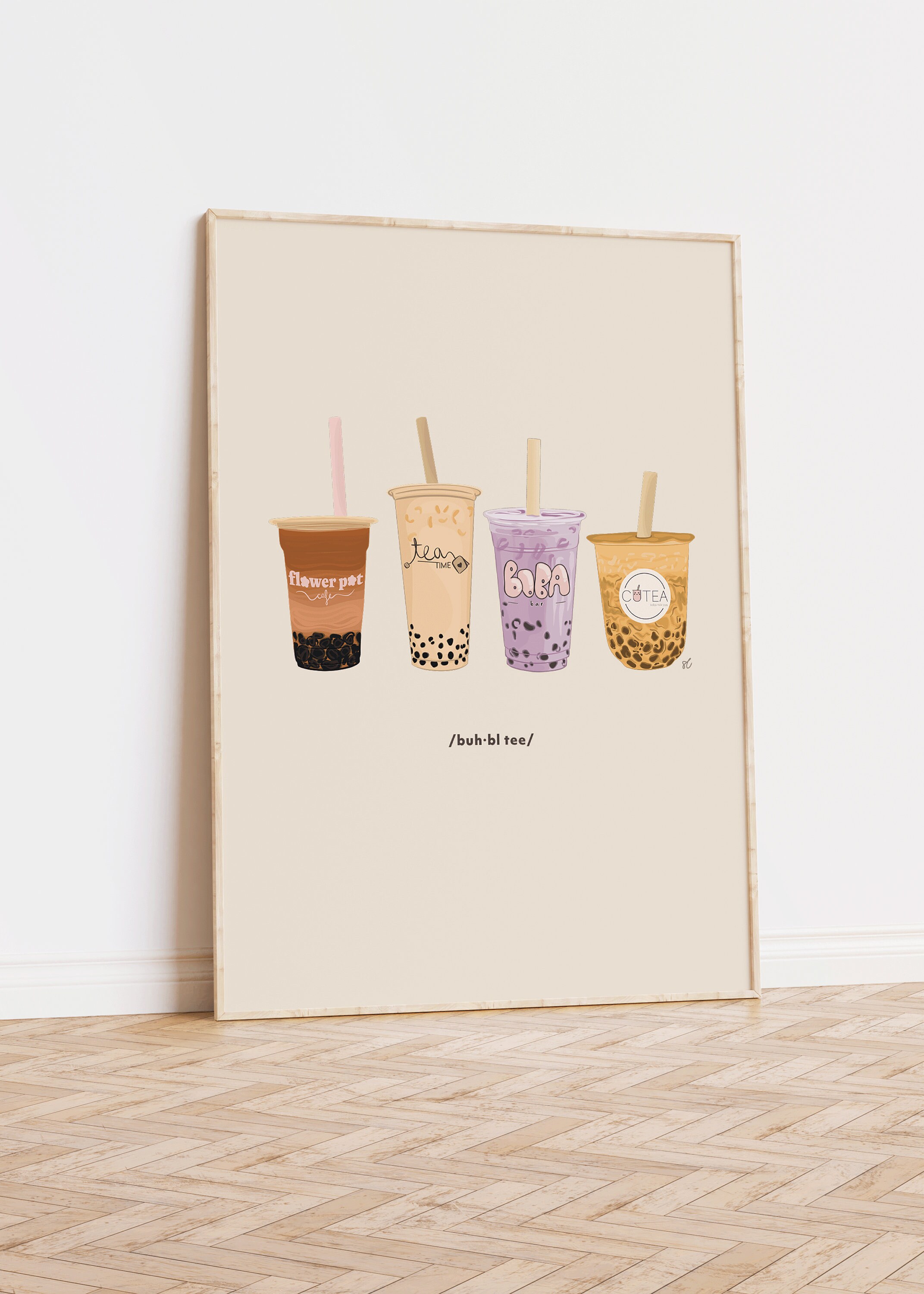 Neutral Bubble Tea Wall Décor Modern Boba Tea Artwork Printable Bubble ...