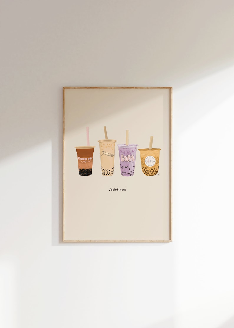 Neutral Bubble Tea Wall Décor - Modern Boba Tea Artwork - Printable ...