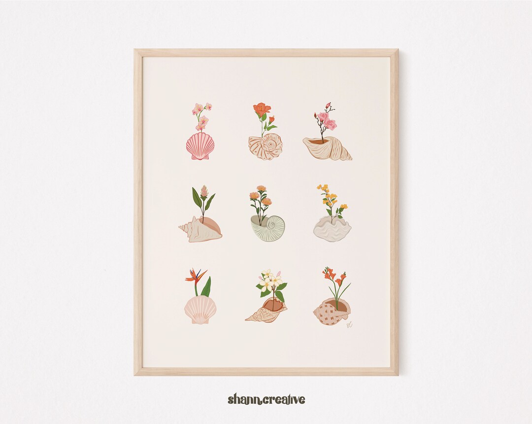 SEASHELL X FLOWER Digital Illustration | Beach House Illustration | Tropical Florals | Hawaii ...