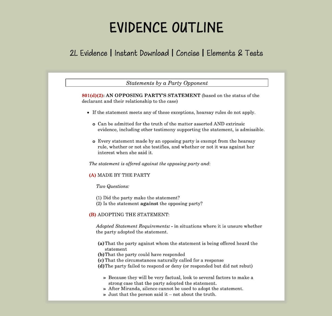 Evidence Outline - Concise | Law School Notes - Etsy