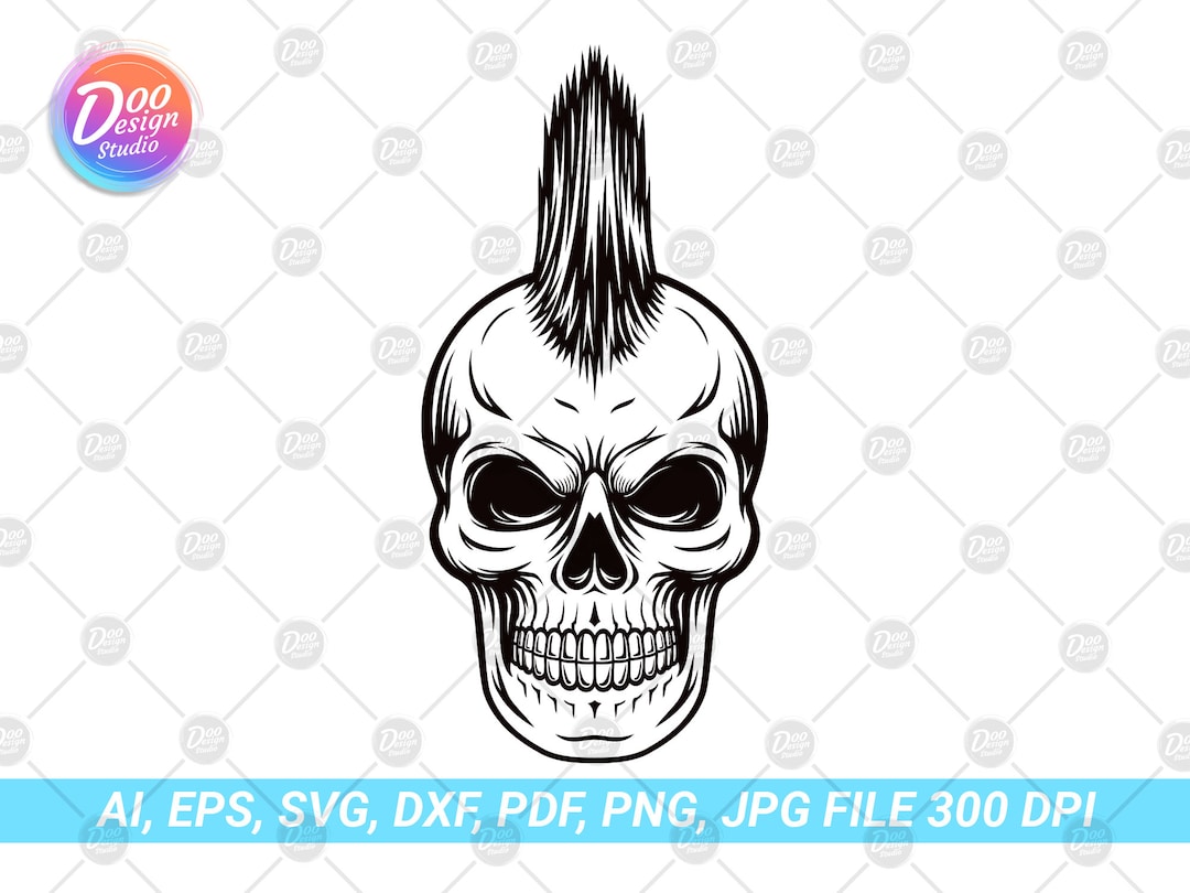 Mohawk Skull Svg, Skull Svg, Skeleton Svg, Skull Clipart, Skull Clip ...