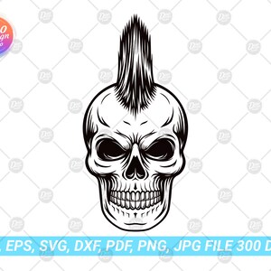 Mohawk Skull Svg, Skull Svg, Skeleton Svg, Skull Clipart, Skull Clip ...