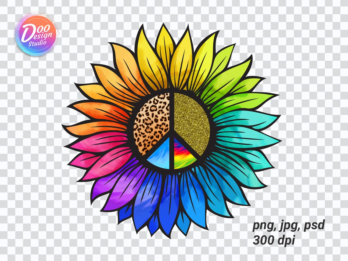 Sunflower Png Peace Love Sunshine Colorful Glitter Peace - Etsy