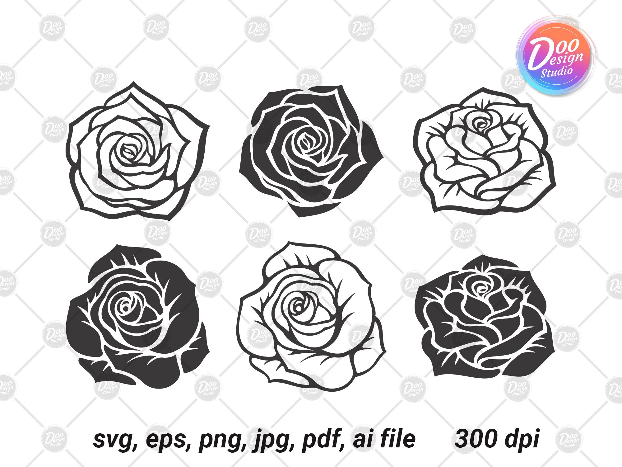 Rose Svg, Rose Bundle Svg, Flower Svg, Rose Silhouette, Flowers Svg ...