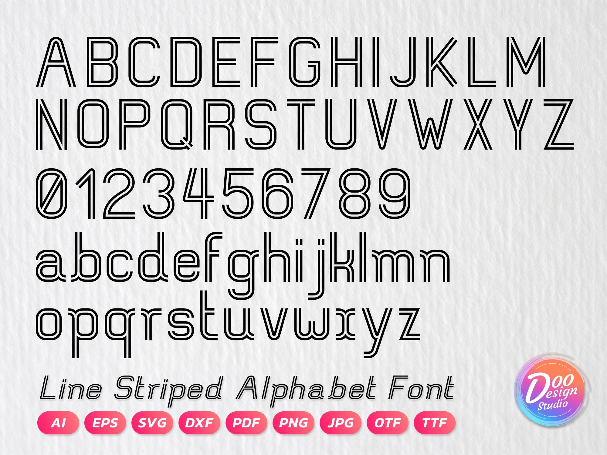 Line Striped Font Bundle | Retro Alphabet SVG OTF TTF | Modern Outline ...