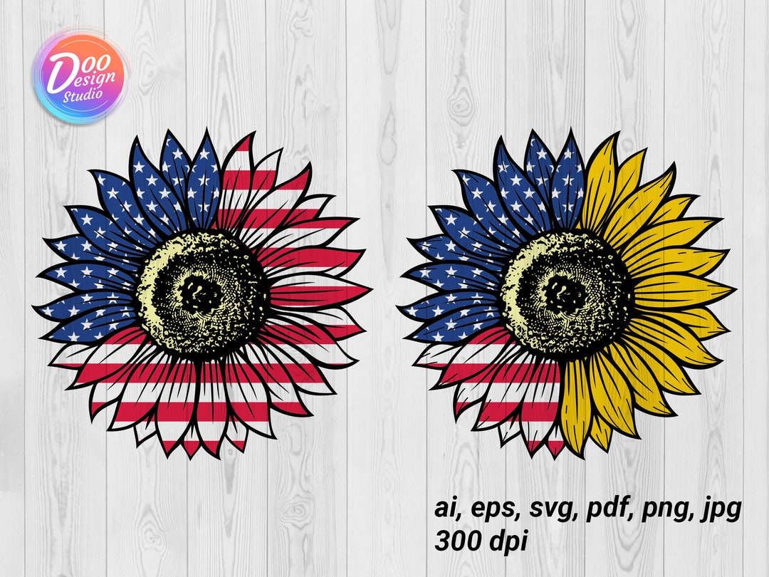 American Flag Sunflower SVG PNG, 4th July Patriotic Design (digital ...