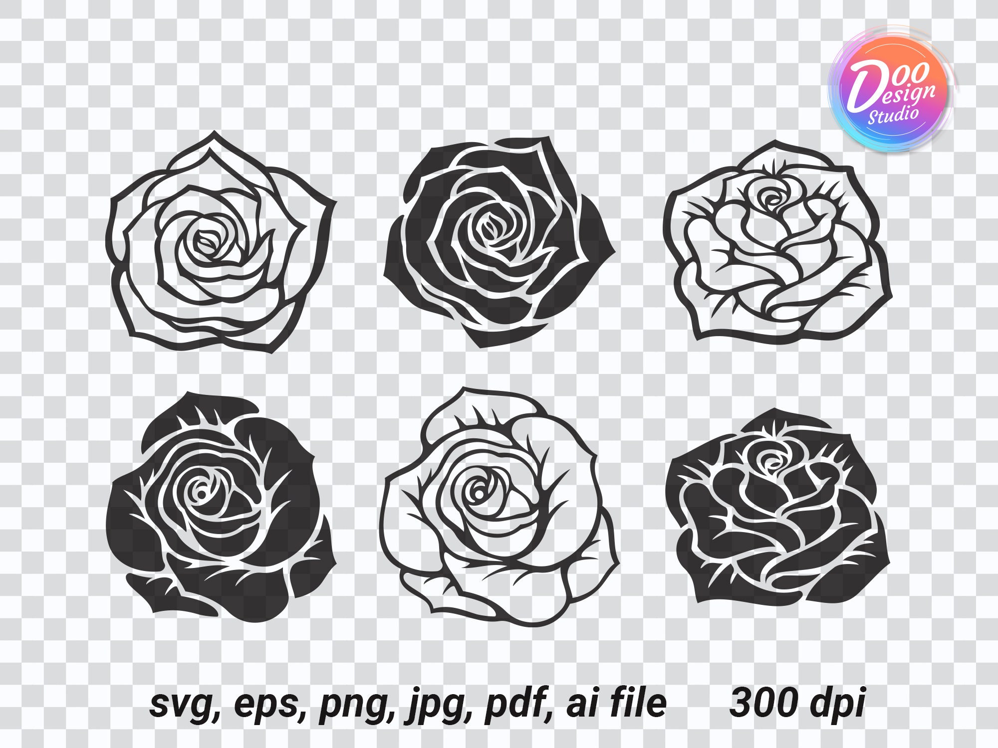 Rose SVG Bundle, Floral Silhouette, Tattoo Design (cut Files) - Etsy