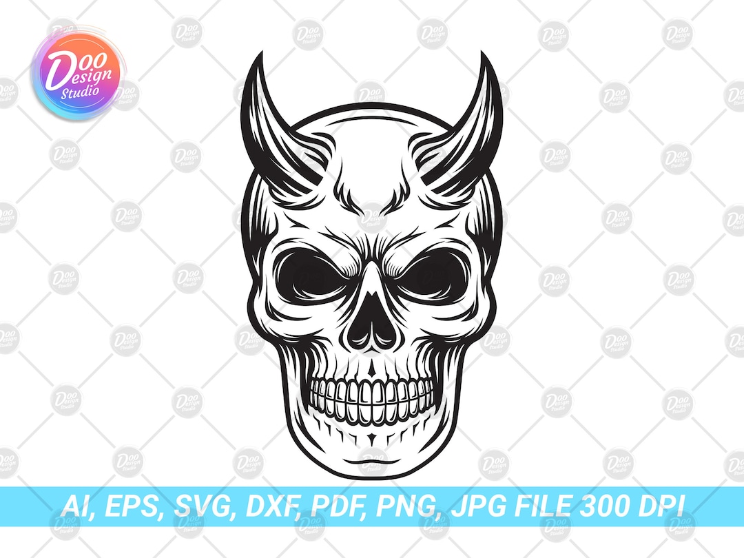 Skull Svg, Devil Skull Svg, Devil Svg, Devil Horns Svg, Evil Skeleton ...
