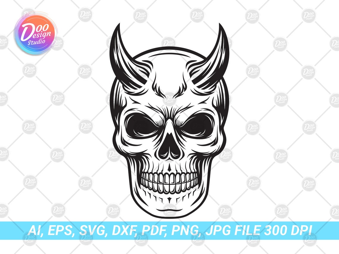 Skull Svg, Devil Skull Svg, Devil Svg, Devil Horns Svg, Evil Skeleton ...
