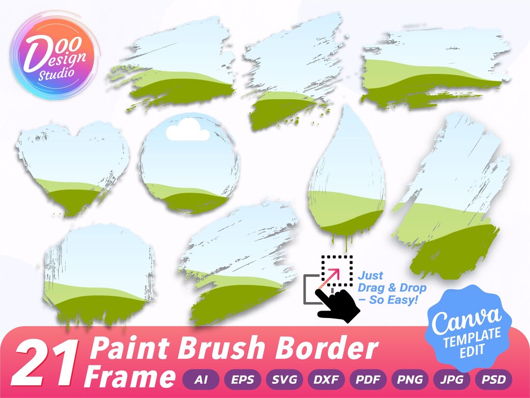 21 Paint Brush Border Frame Bundle | Canva Template | Bleach Effect ...