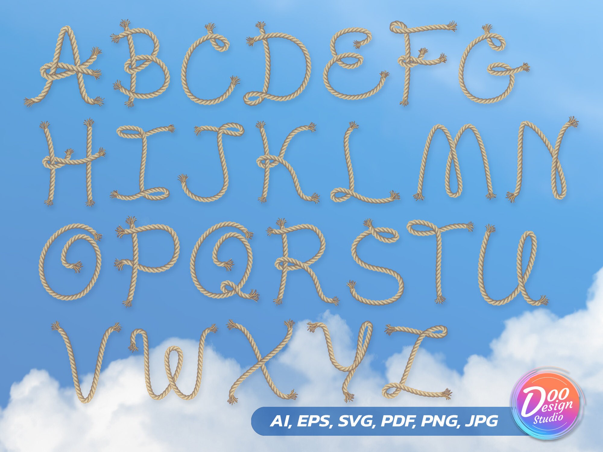 Rope Letters Svg, Fonts Cowboy Svg, Letters Commercial Pdf, Rope Svg ...