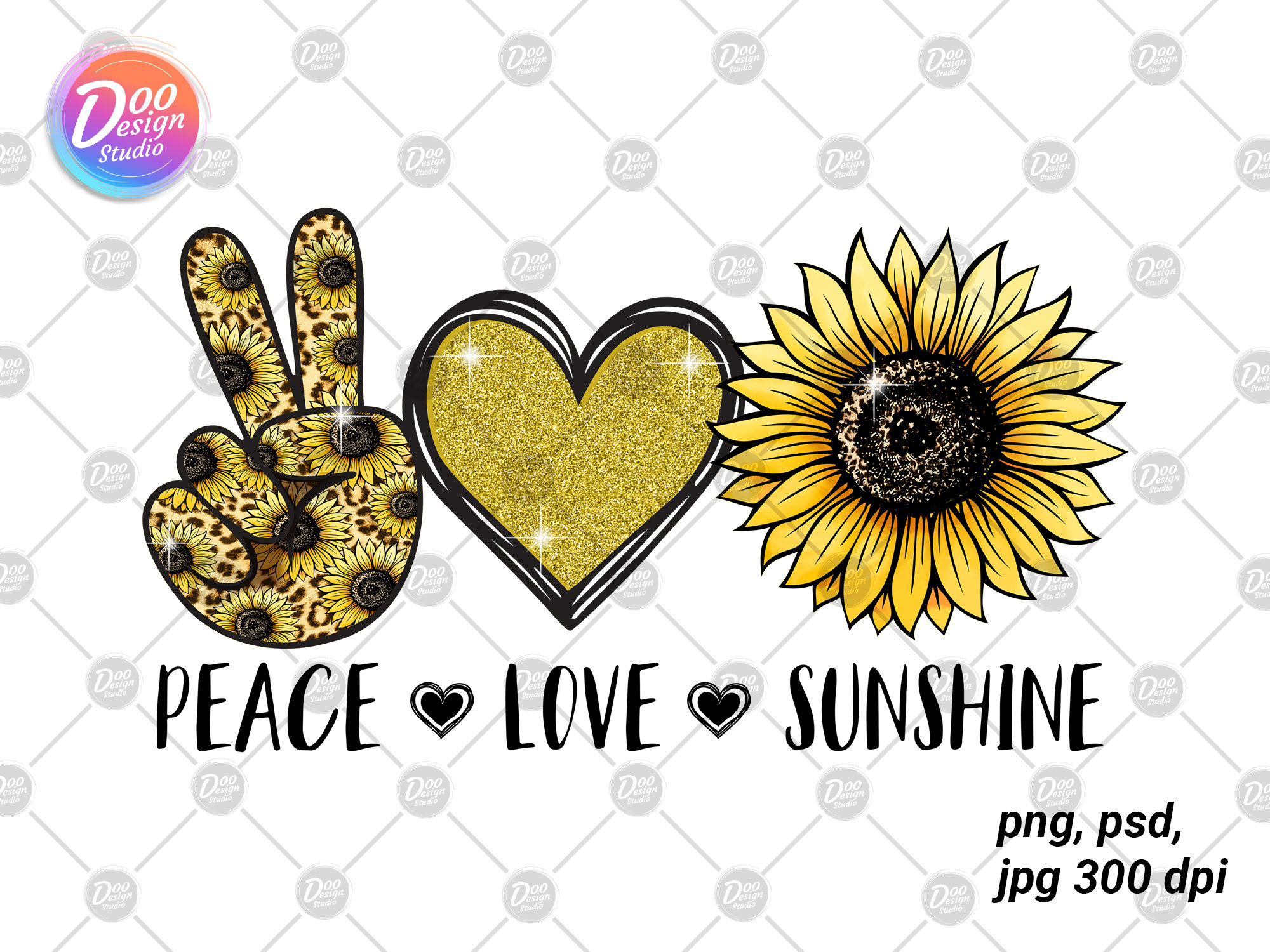 Peace Love Sunshine Sunflower Png, Sunflower Leopard Png, Glitter Heart ...