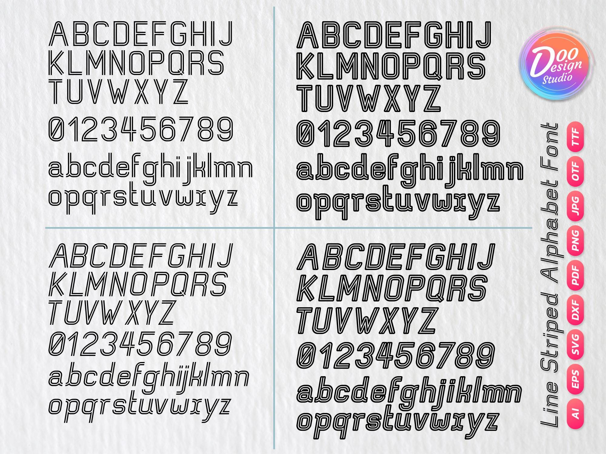 Line Striped Font Bundle | Retro Alphabet SVG OTF TTF | Modern Outline ...