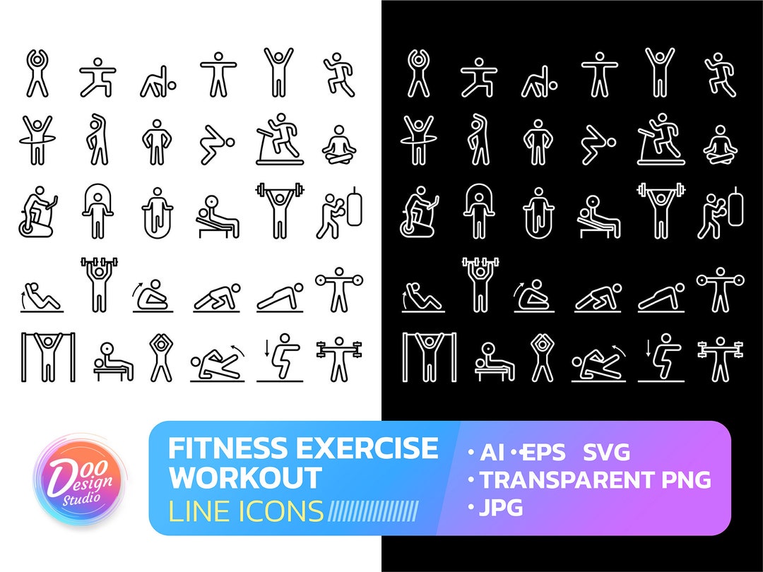 Fitness Exercise Workout Line Icons, Fitness Exercise Icon Svg, Workout ...