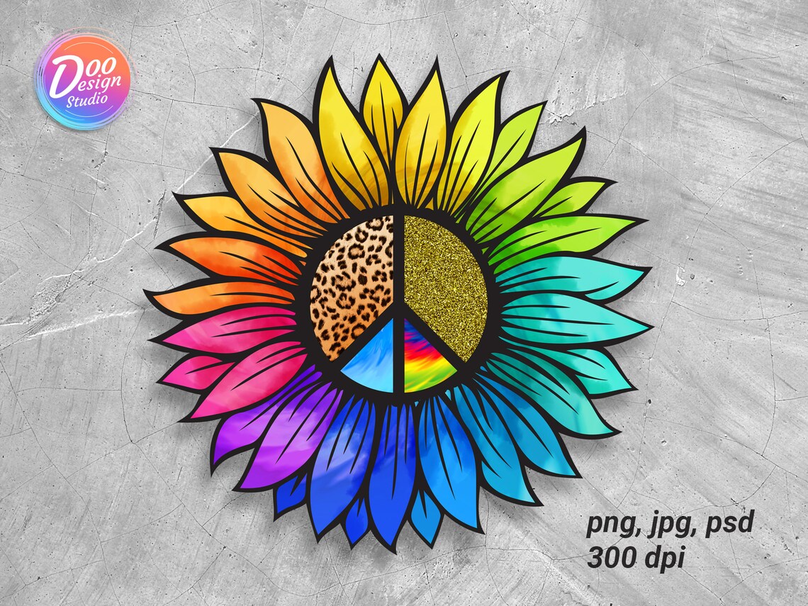 Sunflower Png Peace Love Sunshine Colorful Glitter Peace - Etsy