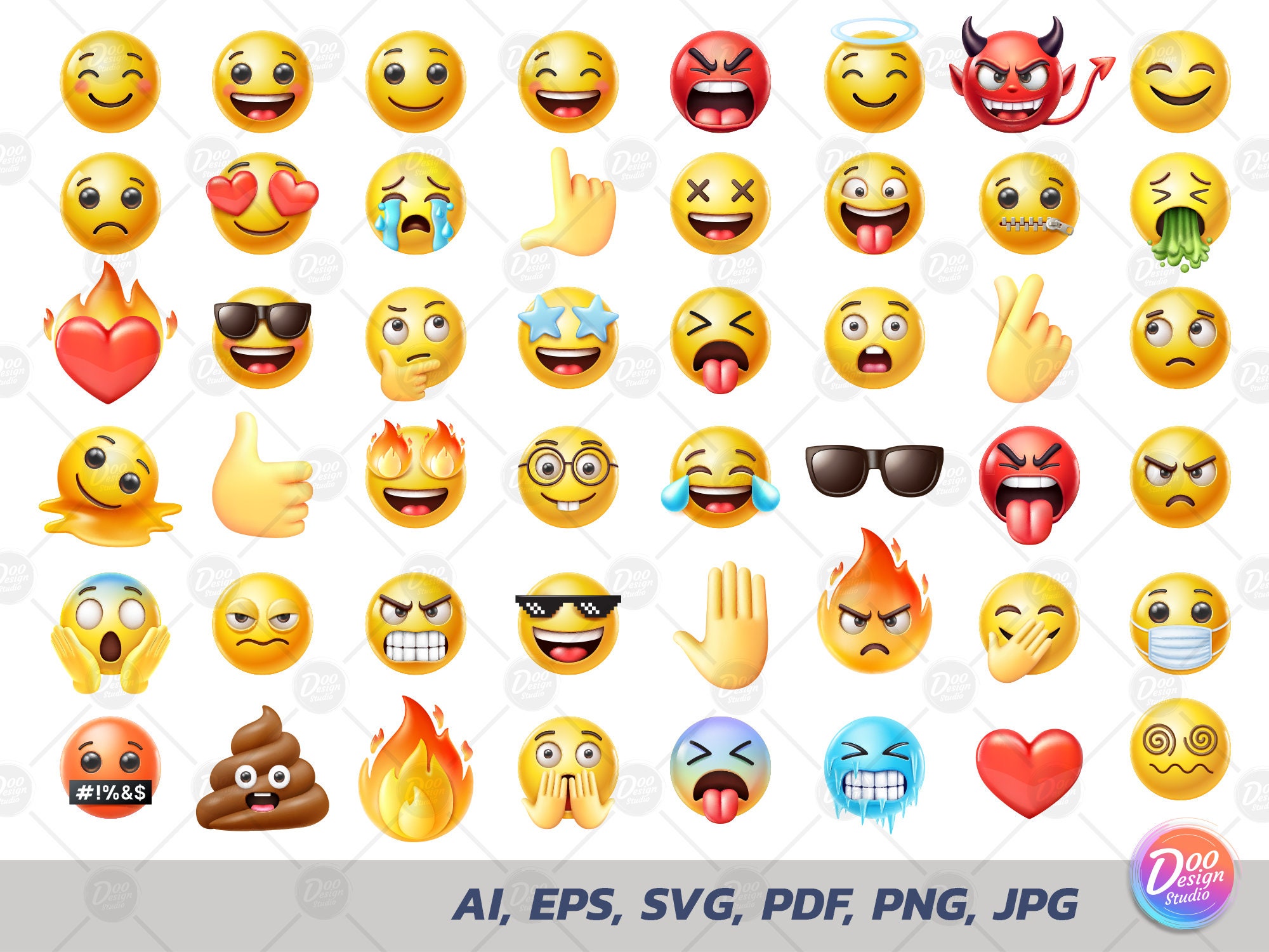 Emoji Face PNG Digital Download, Smileys Emoticons Clipart, Funny ...