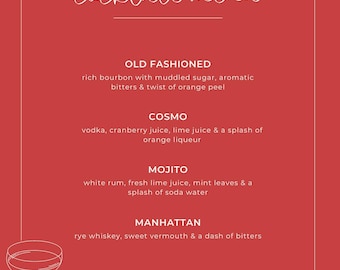 Aesthetic Cocktail/ Bar Menu Sign: Weddings, Parties, Corporate Events ...