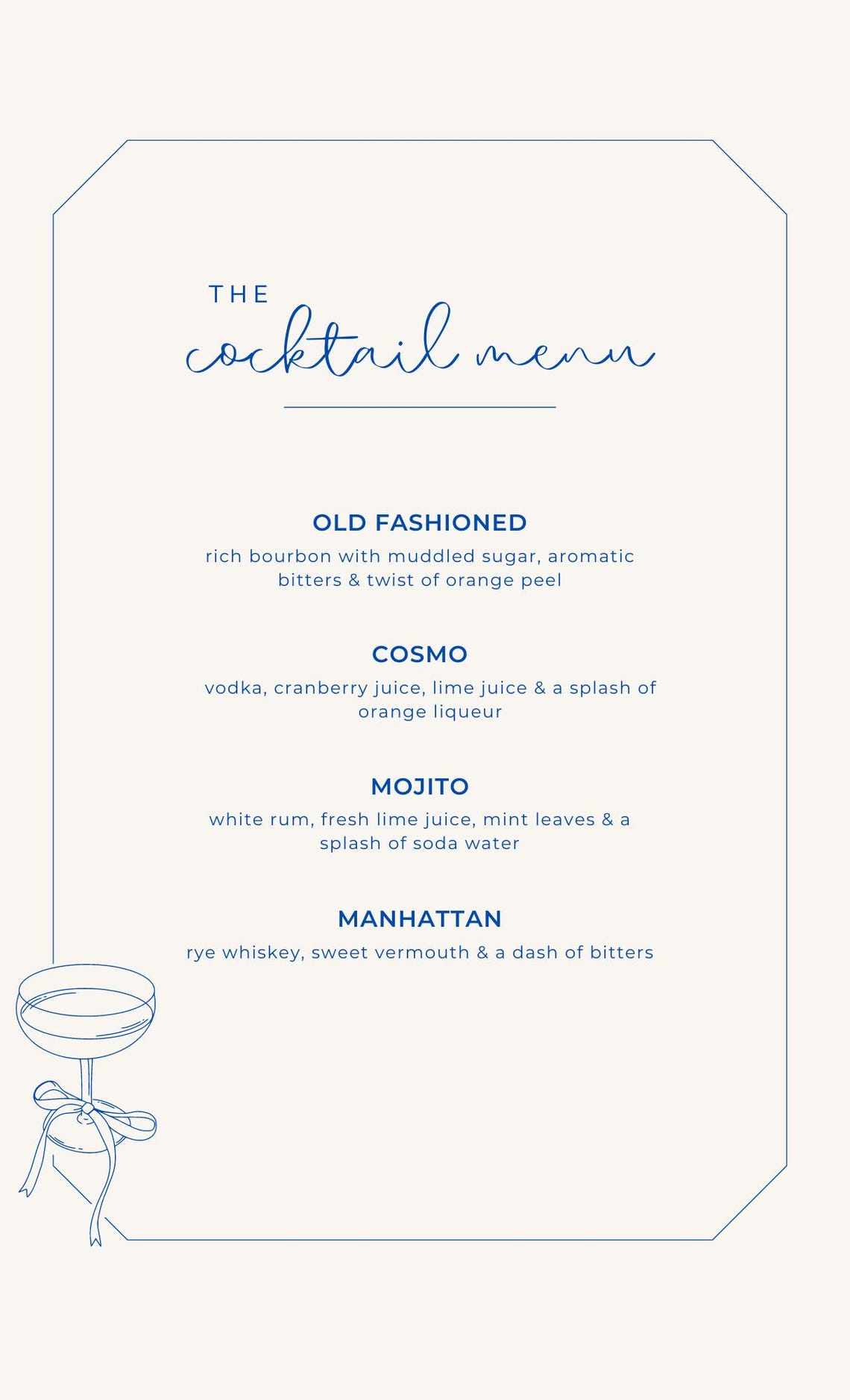 Aesthetic Cocktail/ Bar Menu Sign: Weddings, Parties, Corporate Events ...