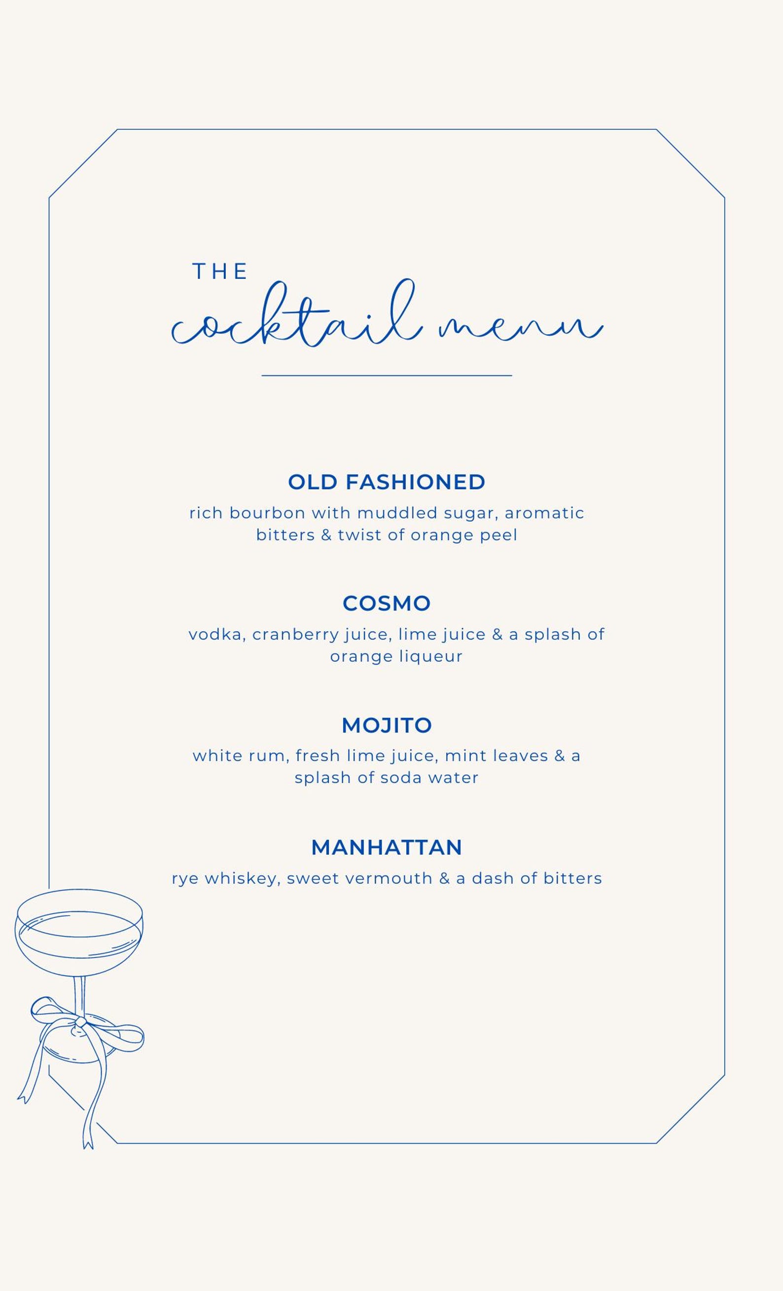 Aesthetic Cocktail/ Bar Menu Sign: Weddings, Parties, Corporate Events ...