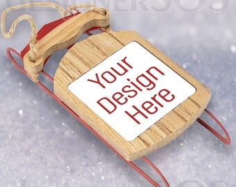 Christmas Sled Ornament Mockup PNG Festive Holiday Sled Ornament Mock ...