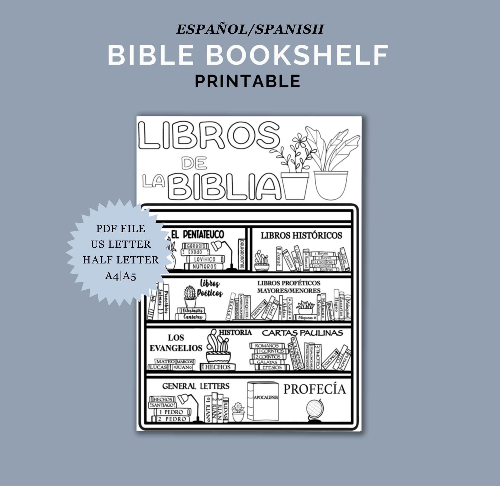 Spanish Bible Bookshelf Tracker Coloring Page (PDF) Español - Etsy