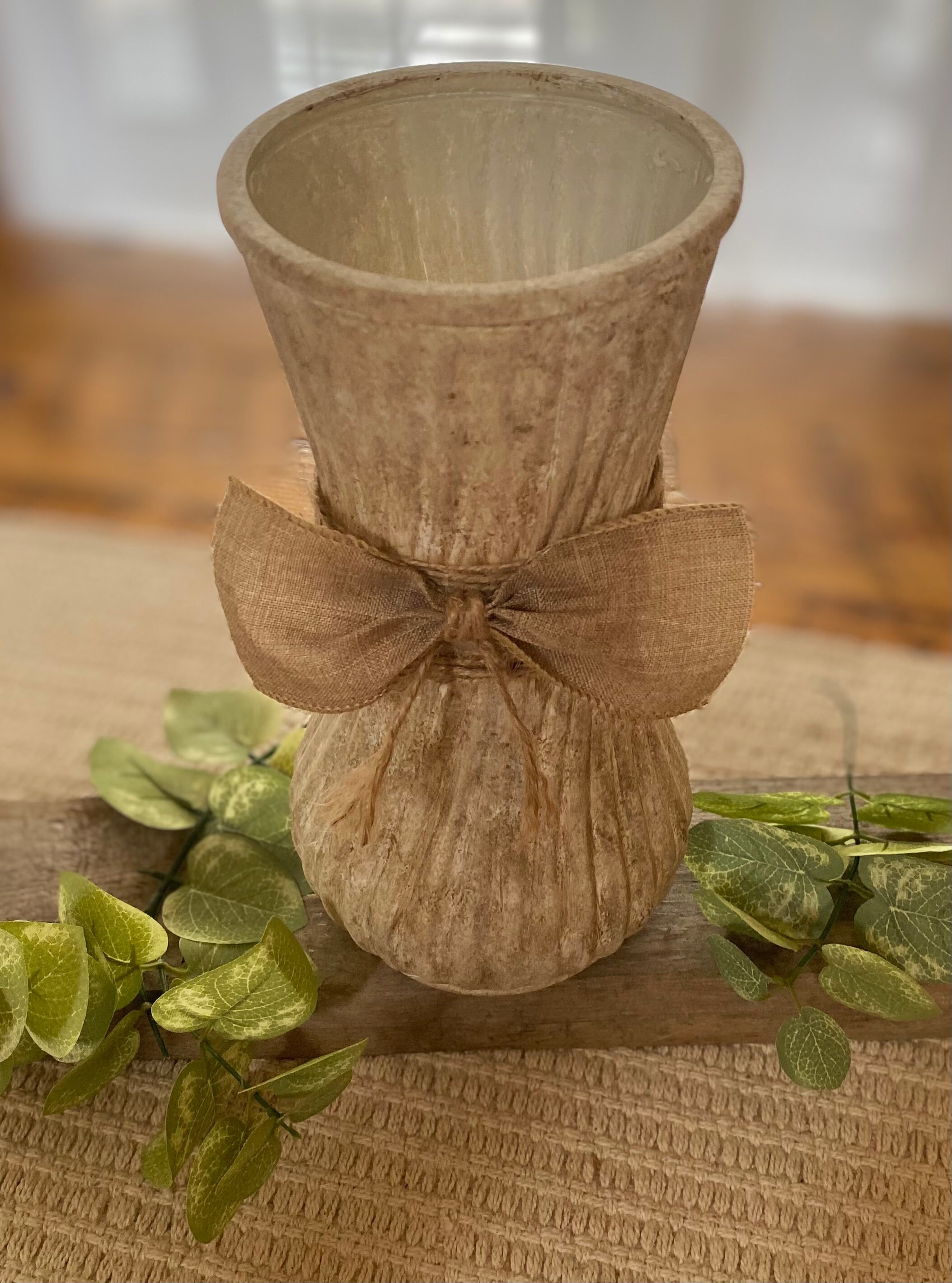 Vase With Bow, Beige Vase, Upcycled Vase, Beige Decor, Vase Decor ...