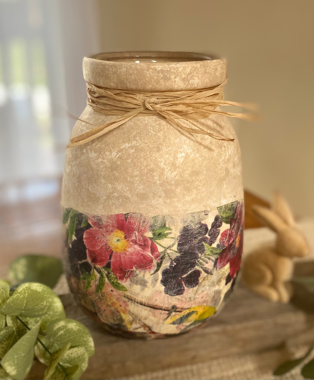 Vase Glass Vase Vase Decor Decoupage Vase Painted Vase - Etsy