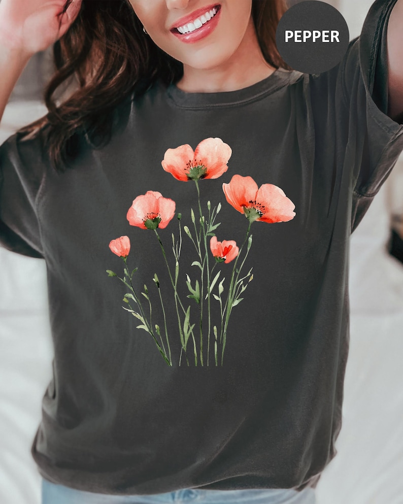 Poppy Comfort Colors® T-shirt, Watercolor Poppy T Shirt, Womens Flower ...