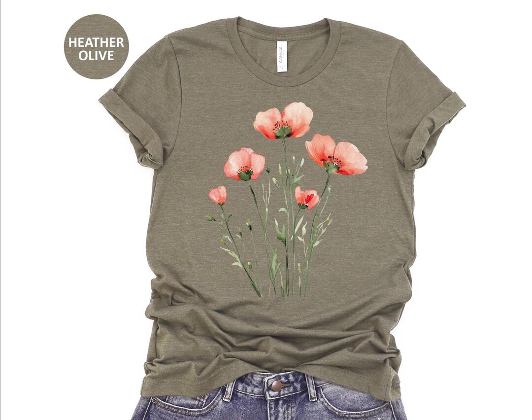 Poppy Shirt, Cottagecore Shirt, Womens Flower T Shirt, Watercolor Poppy ...