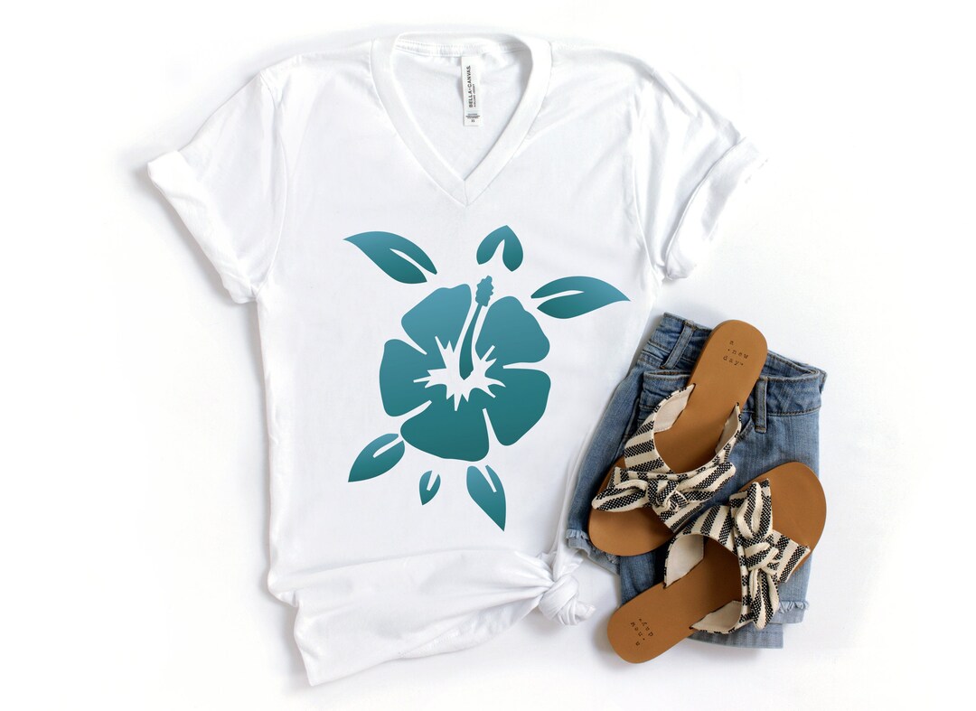 Womens Sea Turtle Vneck Tshirt, Hibiscus V Neck Shirt for Women, V Neck ...