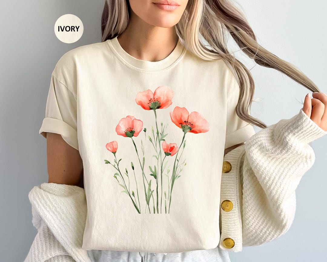 Poppy Comfort Colors® T-shirt, Watercolor Poppy T Shirt, Womens Flower ...