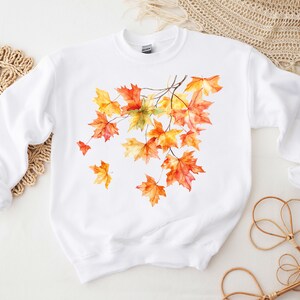 Fall Leaves Sweatshirt, Watercolor Fall Leaf Sweatshirt, Womens Fall ...