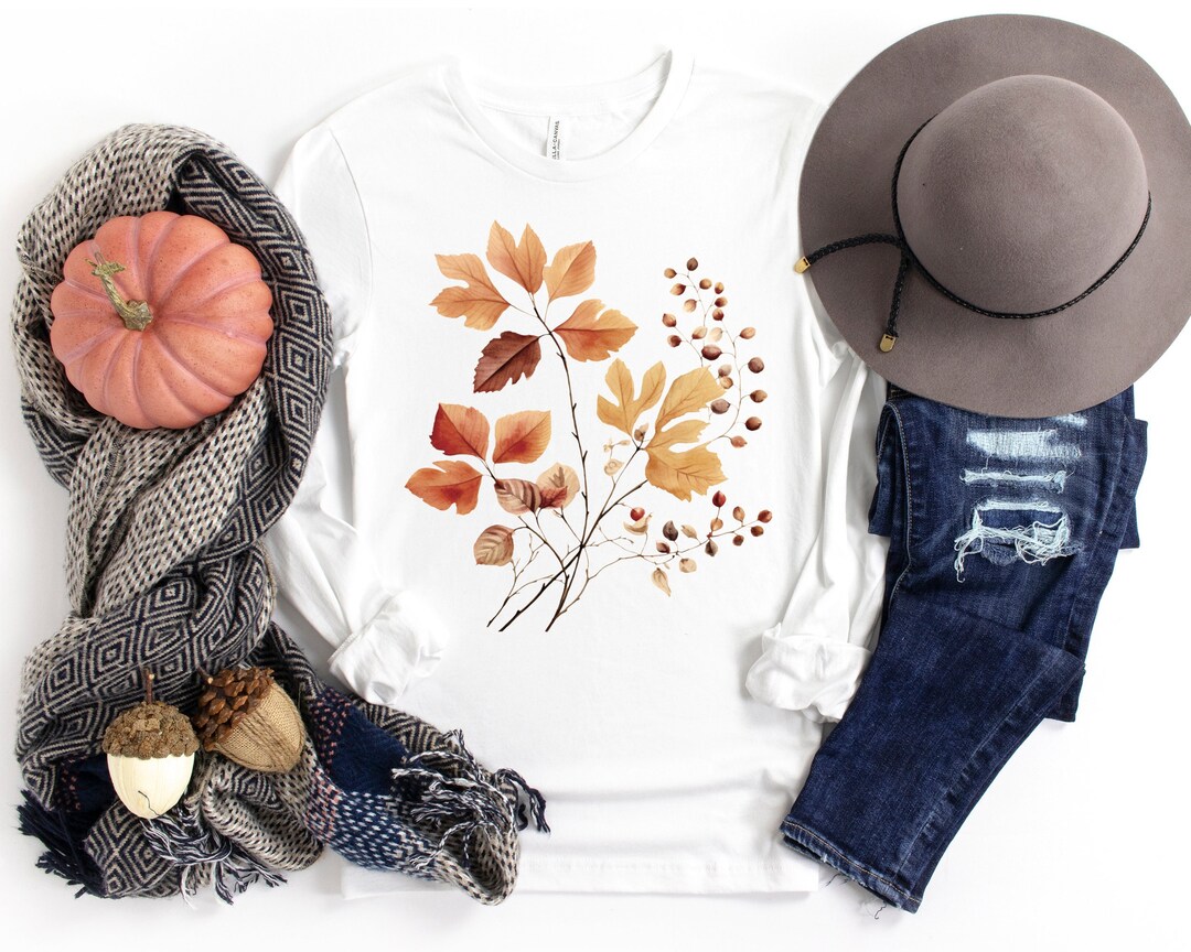 Fall Leaves Long Sleeve T Shirt, Womens Fall Long Sleeve Shirt ...