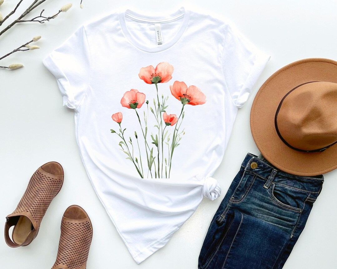 Poppy Shirt, Watercolor Poppy T-shirt, Womens Flower T Shirt, Floral ...