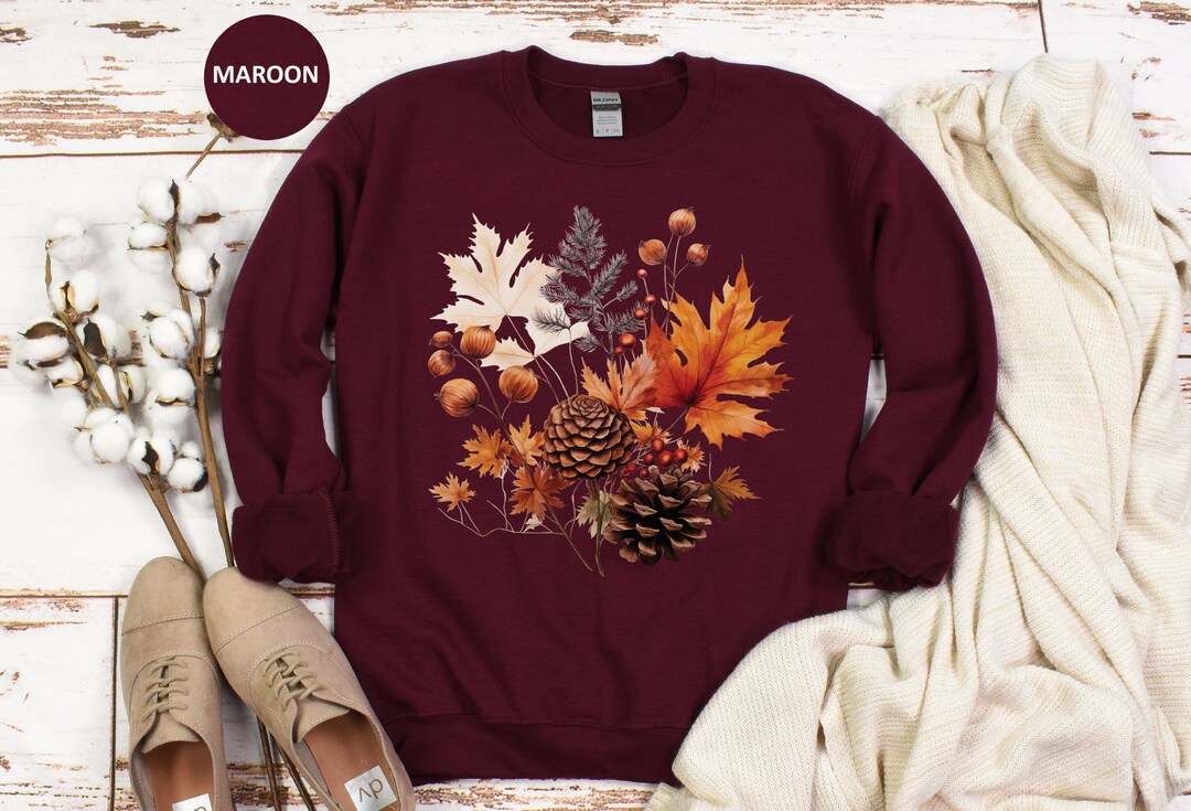 Fall Leaves Sweatshirt, Watercolor Fall Leaf Sweatshirt, Womens Fall ...