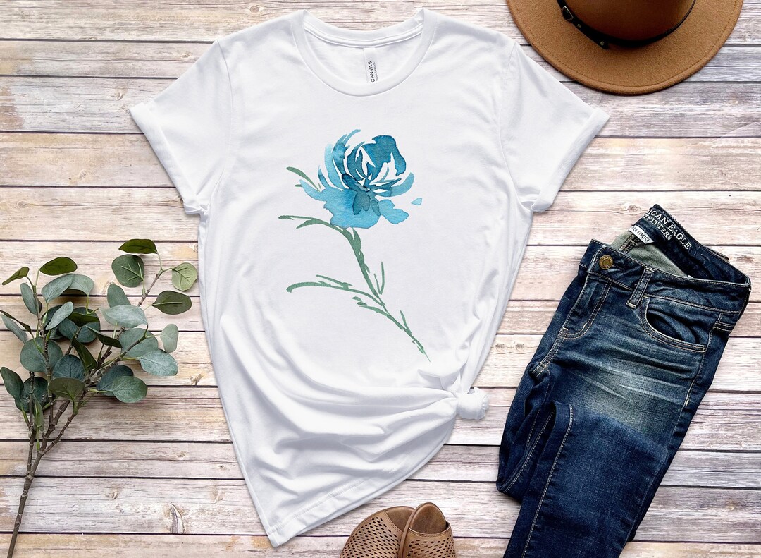 Blue Watercolor Floral Tshirt, Watercolor Flowers Shirt, Wildflower Tee ...
