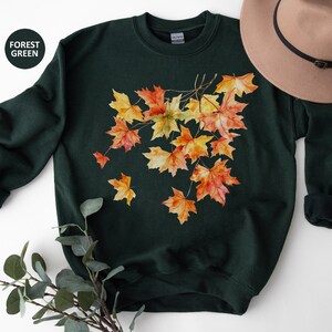 Fall Leaves Sweatshirt, Watercolor Fall Leaf Sweatshirt, Womens Fall ...