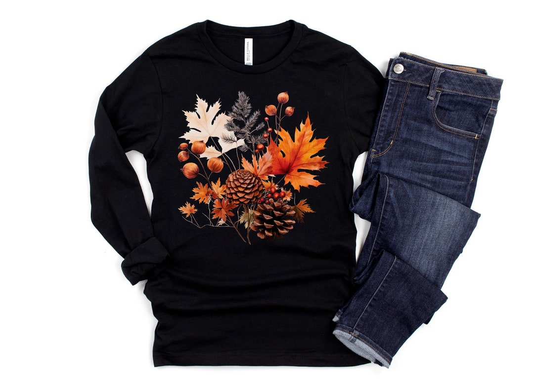 Fall Leaves Long Sleeve T Shirt, Watercolor Fall Leaves Shirt, Womens ...