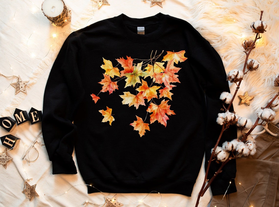 Fall Leaves Sweatshirt, Watercolor Fall Leaf Sweatshirt, Womens Fall ...