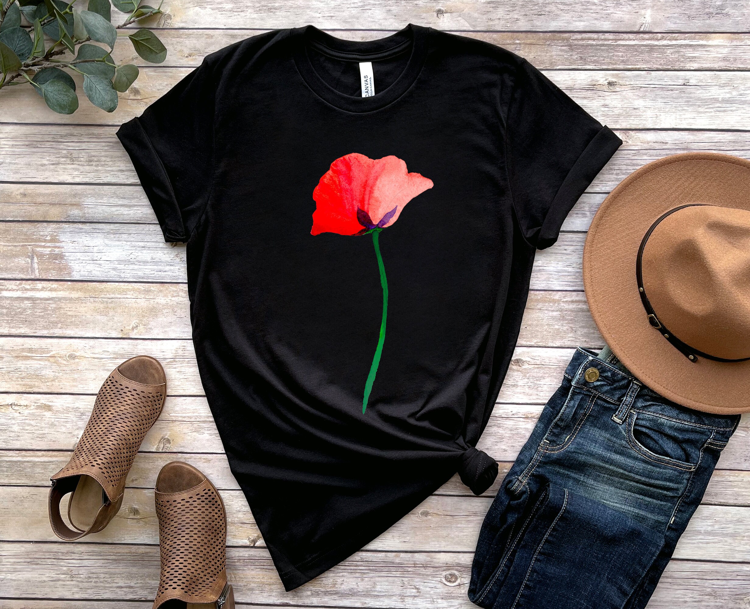 Poppy Shirt, Watercolor Poppy T Shirt, Womens Flower T Shirt ...