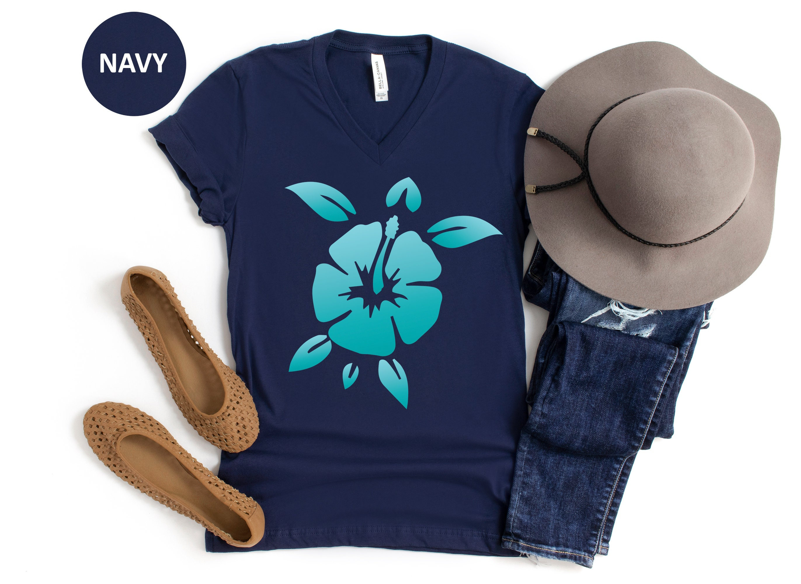 Womens Sea Turtle Vneck Tshirt, Hibiscus V Neck Shirt for Women, V Neck ...