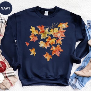 Fall Leaves Sweatshirt, Watercolor Fall Leaf Sweatshirt, Womens Fall ...