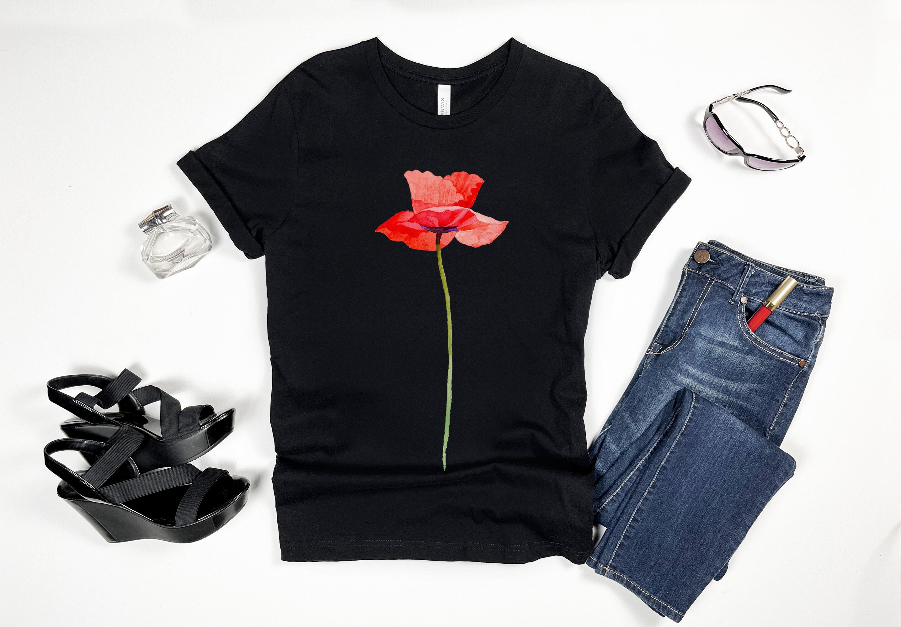 Poppy Shirt, Watercolor Poppy T Shirt, Womens Flower T Shirt ...